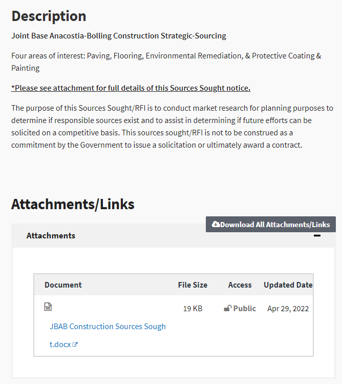 JBAB Construction Strategic-Sourcing | Sources Sought Notice