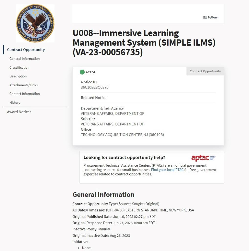 Immersive Learning Management System (SIMPLE ILMS) (VA-23-00056735 ...